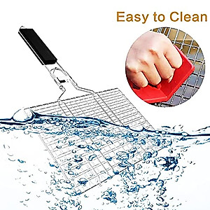 Vastector Grilling Basket, Folding Portable Outdoor Camping Stainless Steel BBQ Rack with Removable Handle for Shrimp, Steaks, Burgers, Hot Dogs, Barbeque Griller Cooking Tool