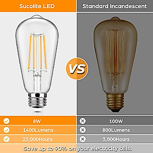 4-Pack Vintage LED Edison Bulbs 100W Equivalent 1400LM High Brightness 8W ST58 LED Filament Light Bulbs 2700K Soft Warm White E26 Medium Base CRI90+ Antique Clear Glass for Home Bedroom, Non-dimmable