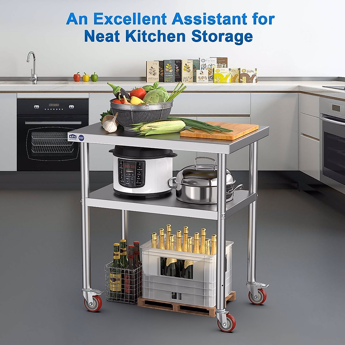 Leteuke Stainless Steel Prep Table, NSF Metal Work Table, SUS201 Commercial Heavy Duty Table with Adjustable Undershelf, Food Prep Table with Wheels for Restaurant Kitchen - 36" x 24" x 37"