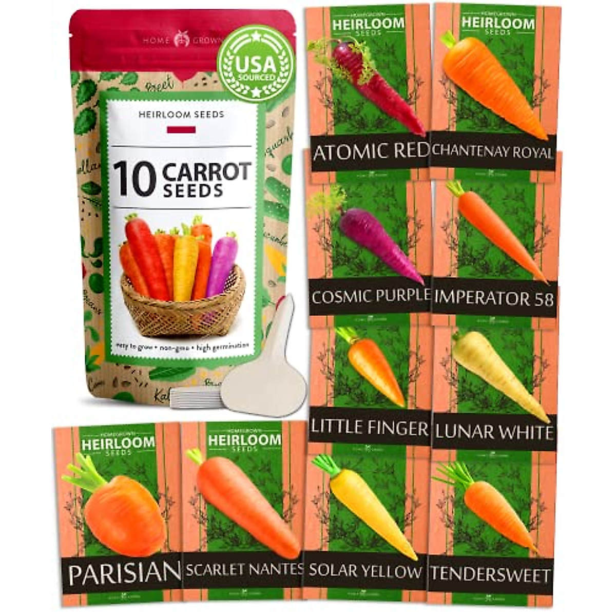 10 Heirloom Carrot Seeds - 2500+ Rainbow Carrot Seeds - High Germinating Vegetable Seeds Sourced in USA - Carrot Seeds for Planting Indoors or Outdoors Home Garden
