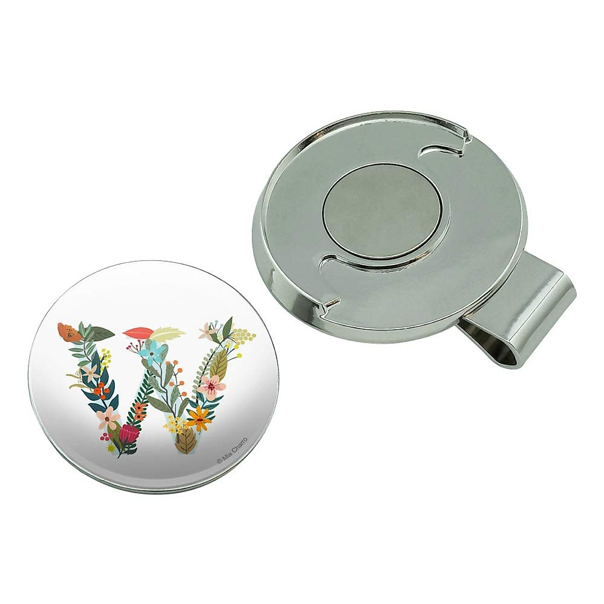 GRAPHICS & MORE Letter W Floral Monogram Initial Golf Hat Clip with Magnetic Ball Marker