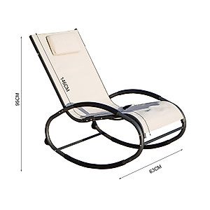 Direct Wicker Patio Rocking Recliner Chair Curved Chaise Lounge Chair w/Pillow for Yard Pool Outdoor Indoor, Iron Rock O-Shaped Lounge Chair (Beige)