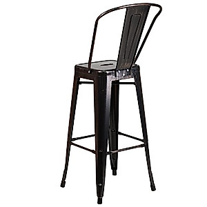 EMMA + OLIVER Commercial Grade 30" H Black-Gold Metal Indoor-Outdoor Barstool with Back