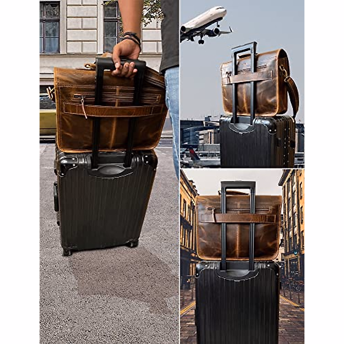 Leather Messenger Bag for Men - Full Grain Leather Briefcase Laptop Satchel Office Crossbody Travel Bag by Rustic Town (16 Inch, Brown)