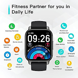 Popglory Smart Watch Call Receive/Dial, 1.85'' Smartwatch with AI Voice Control, Blood Pressure/SpO2/Heart Rate Monitor, Fitness Tracker Watch with 2 Straps for Men & Women iOS & Android Phones
