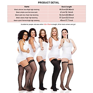 SATINIOR Silk Thigh High Stocking for Women Lace Silicone Socks Satin Bow Top Stocking