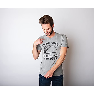 Crazy Dog Mens Graphic Novelty T Shirt I'm Into Fit’Ness Taco in My Mouth Taco Tuesday Tee Cinco de Mayo Funny Gym Shirt for Men Dark Heather Grey XL