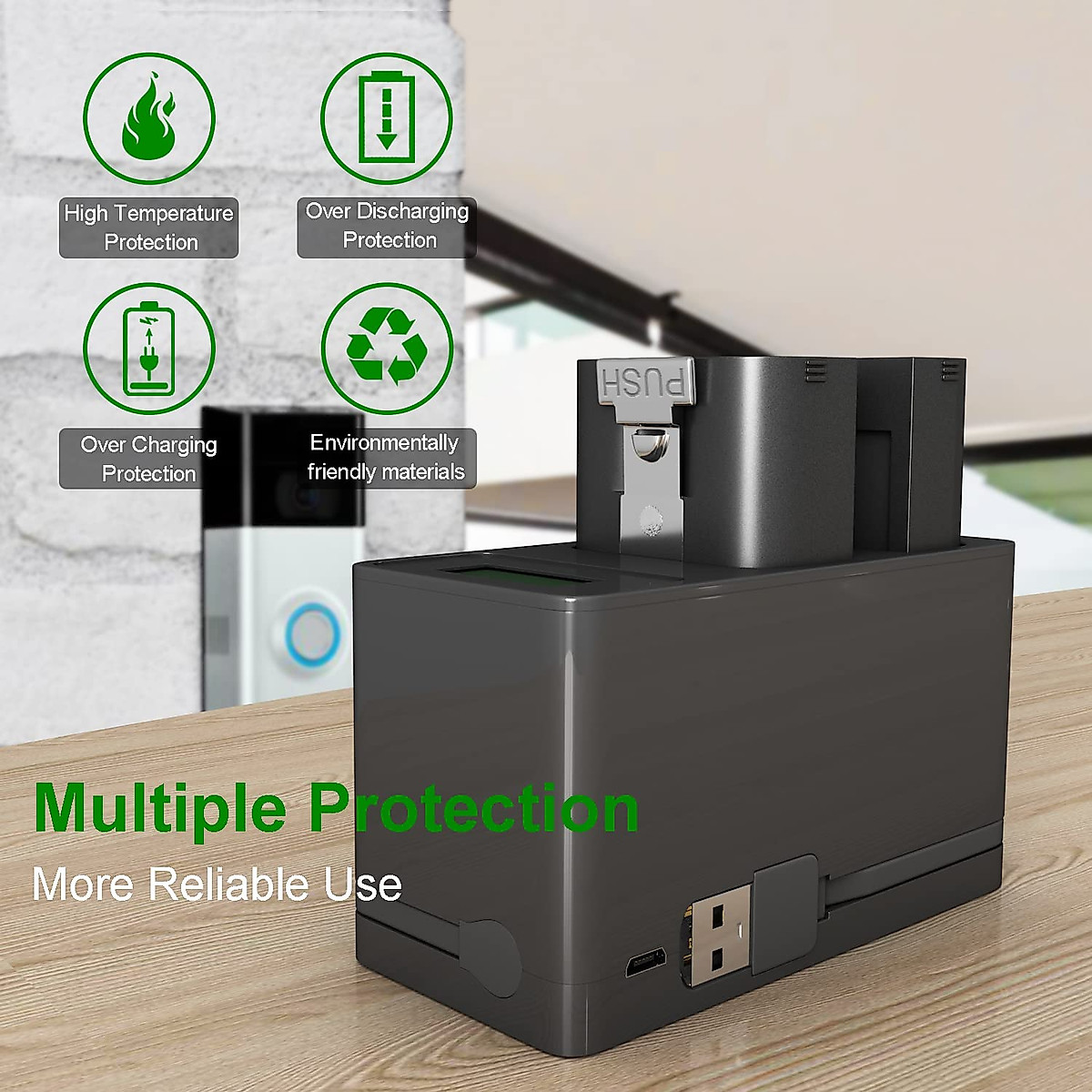 Rechargeable Battery with Charging Station Compatible Ring Video Doorbell 2/3/3Plus/4, Spotlight Cam Battery, 3.65V 6040mAh Replacement Lithium-Ion Battery(Not for Stick Up Cam)