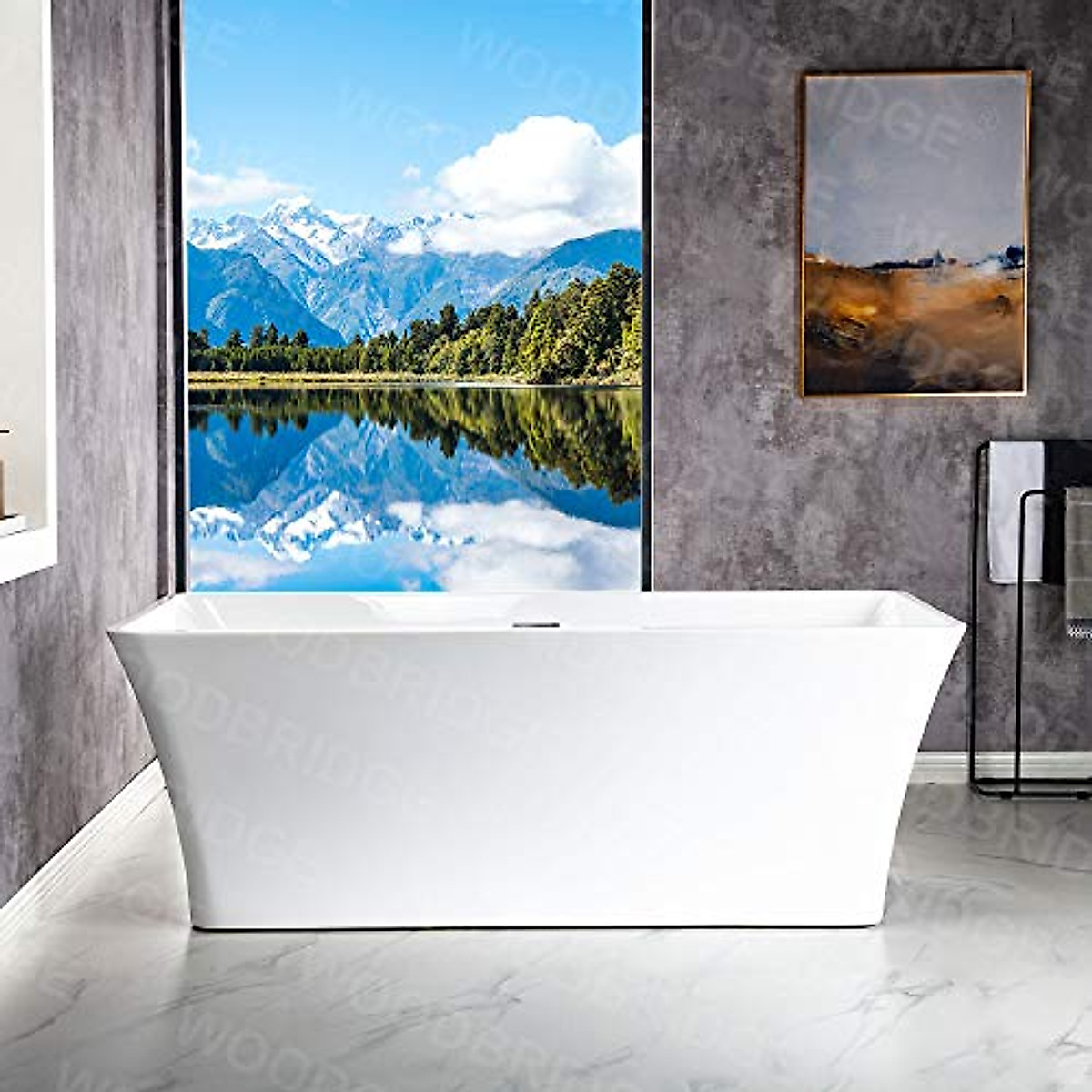 WOODBRIDGE 67" Acrylic Freestanding Bathtub Contemporary Soaking White Tub with Chrome Overflow and Drain，BTS1609 -C-Drain &O