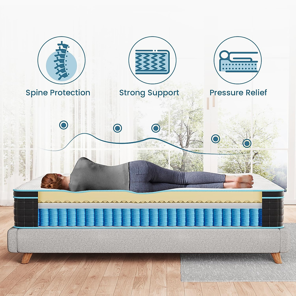 Povirt Twin Mattress, 12 Inch Hybrid Twin Size Mattress in a Box, Cool Memory Foam and Pocket Coils Innerspring Mattress for Pressure Relief & Motion Isolation, Medium Firm Feel