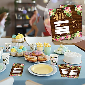 Hawaiian Aloha Birthday Party Invitations Cards with Envelopes, Summer Pool Party Invitations, Tropical Summer Birthday Celebration Supplies, Double-sided Fill-in bday Invites for Boys Girls- A11