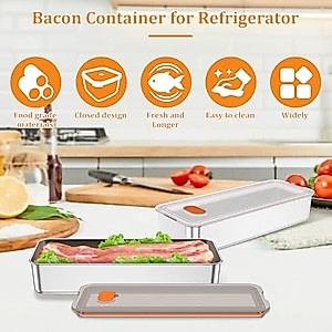 2Pcs Deli Meat Container for Fridge, Stainless Steel Bacon Storage Container for Refrigerator, Airtight Lunch Meat Storage Container with Lid, Cheese Keeper Box, Deli Holder Organizer (2 Black)