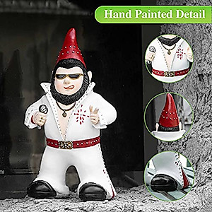 Jy.Cozy Singer Gnome Garden Statues - Resin Rocker Figurine, Outdoor Gnomes Garden Decorations, for Patio Yard Lawn Porch, Ornament Gift