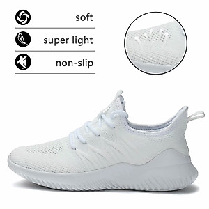 Women's Running Shoes Kids Slip on Tennis Walking Sneakers Lightweight Breathable Comfort Work Footwear Gym Trainers White