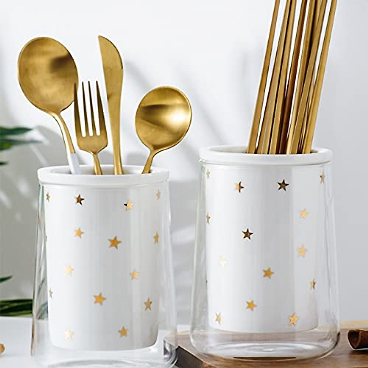 OUSIKA Utensil Caddy Chopsticks CageHousehold Ceramic Cutlery Storage Box， Kitchen Shelf Glass Drain Rack， Kitchen Accessories Drainage Pen Holder Shelves