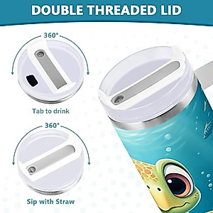 Maunzc 30 oz Tumbler with Handle and Straw, Insulated Stainless Steel Travel Mug with Lid for Coffee, Iced Tea, Water, Gift for Men Women (Cartoon Swimming Turtle)