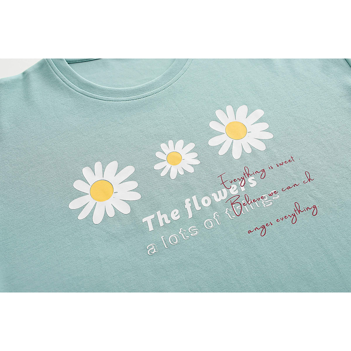 Vopmocld Big Girls' 2-Piece Cotton Pajamas Cute Cat Panda Sleepwear Short Sleeve Long Pants Nighty Sets, Floral-Green, 12