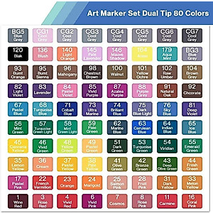 ZECHOMA 80 Colors Alcohol Markers Artist Drawing Art Dual Tip Markers Perfect for Kids Boys Girls Students Adult(80 Black Shell)