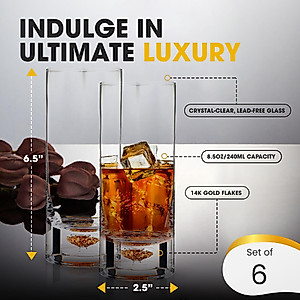 BERKWARE Luxurious Highball Glasses - Elegant Cocktail Glasses & Tom Collins Glasses with Gold Flake Design, 8.5oz (Set of 6)