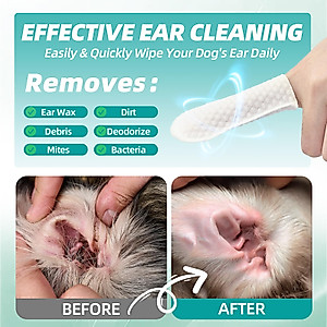 ANTONDOLL Dog Ear Cleaner Finger Wipes - Cat Ear Cleaner Wipes Grooming Pet Supplies Reduce Dirt Wax, Debris Soothes & Deodorizes, Fresh Coconut Scent 50 Counts