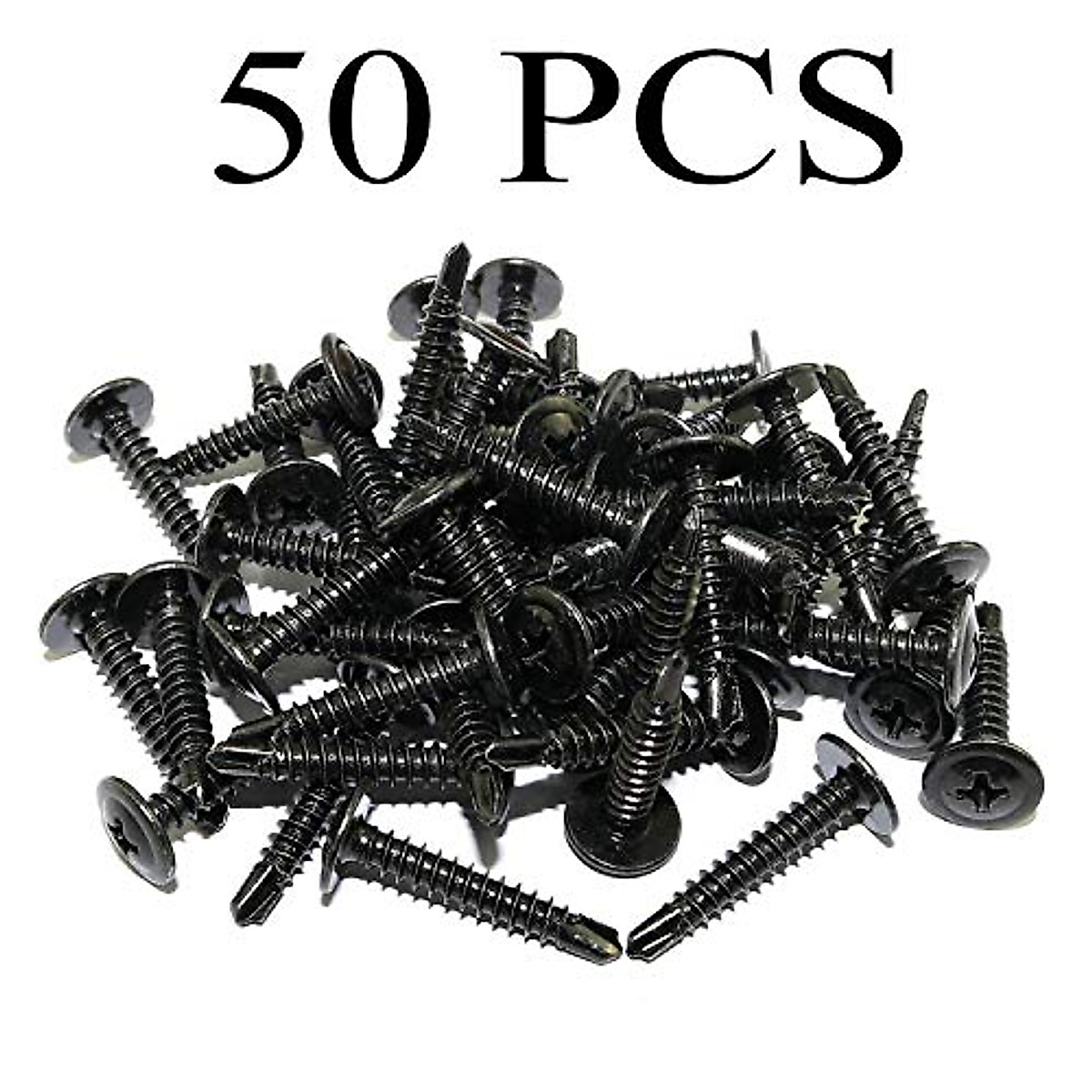 Pro Bamboo Kitchen 50pcs #8 x 1" Carbon Steel Cross Large Self-Tapping Truss Head Screws Black