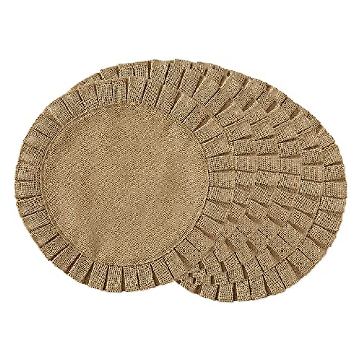 DII Jute Burlap Collection Kitchen Tabletop, Placemat Set, 15" Round, Ruffle Trim Natural, 6 Count