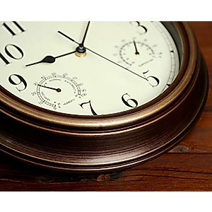 Rsobl 12 Inch Indoor Outdoor Wall Clock Waterproof with Temperature and Humidity Combo,Battery Operated Non Ticking Silent Clock Wall Decorative