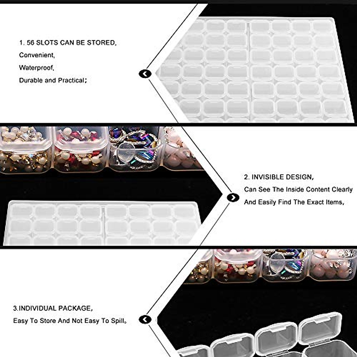 Nail Art Tool Jewelry Storage Box, 56 Grids Plastic Nail Art Storage Box Organizer Container with Removable Dividers Case for DIY Art Craft