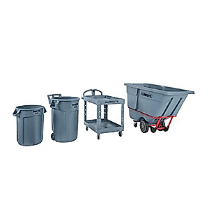 Rubbermaid Commercial Products Brute Heavy Duty 2-Shelf Utility/Service Cart, Medium, Lipped Shelves, Ergonomic Handle, 500 lbs. Capacity, Gray, for Warehouse/Garage/Cleaning/Maintenance/Stadiums