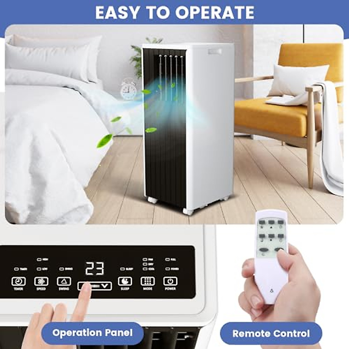 Jojoka 3-in-1 Portable Air Conditioners with Built-in Dehumidifier Function, Fan Mode, Remote Control, Complete Window Mount Exhaust Kit for Room, Dorm, Office Quiet AC Unit, 8,000 BTU