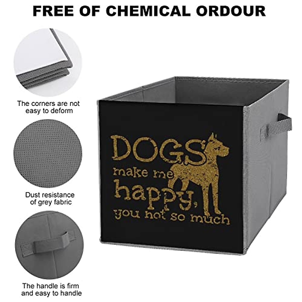 Dogs Make Me Happy PU Leather Collapsible Storage Bins Canvas Cube Organizer Basket with Handles