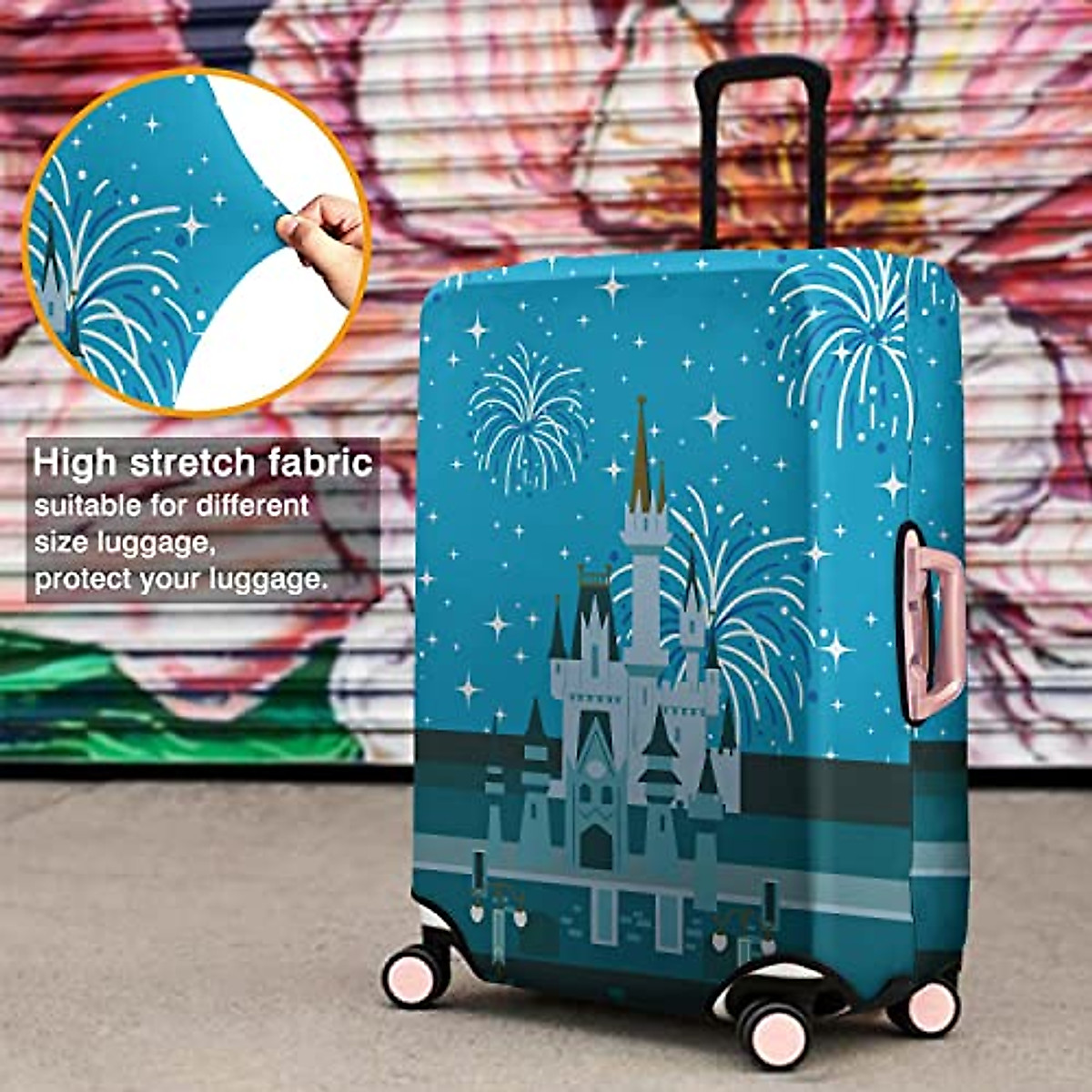 dicilly Luggage Covers for Suitcase Fashion Castle Firework Suitcase Cover Baggage Covers Fit 25-28 Inch Luggage
