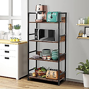 VANSPACE Bookshelf 4 Tier Industrial Bookcase Rustic Wood and Metal Standing Bookshelf with Back Panel Book Shelf for Bedroom, Home Office Storage Rack Shelf, Rustic Brown