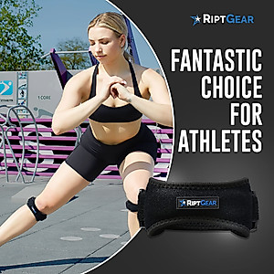 RiptGear Patella Tendon Support Strap - Adjustable Patella Knee Strap - Patellar Stabilizing Knee Compression Strap for Knee Pain - Tendon Strap for Jumpers Knee, Running and Sports (Black (1 Pack))