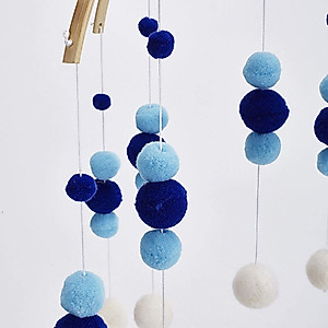 DYEY Baby Crib Mobile Nursery Cot Mobile Felt Ball Wind Chimes Wooden Hanging Bed Felt Ceiling Mobiles Crib Mobile for Nursery Room Baby Shower Photography Props(Dark Blue)