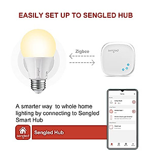 Sengled Smart Light Bulbs, A19 Dimmable Smart Bulbs, Works with Alexa and SmartThings, Voice Control with Google Home and Echo with built-in Hub, Soft White 60W Equivalent, Zigbee Hub Required，4-Pack