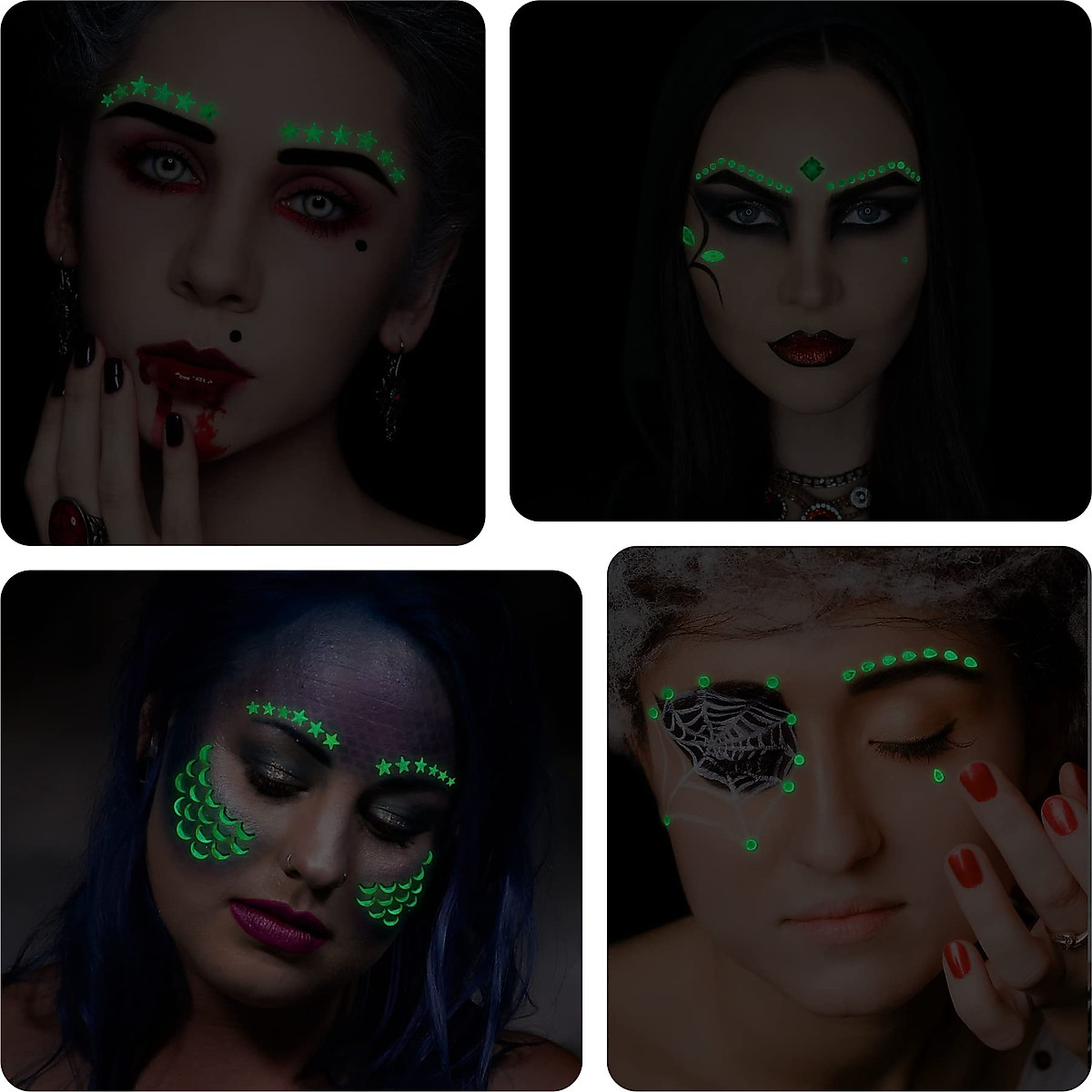 12Sets Halloween Luminous Face Gems-Noctilucent Face Jewels-Fluorescent Rhinestone Stickers Glow in the Dark for Eye Body Euphoria Makeup Jewelry Carnival Halloween Rave Festival Accessory