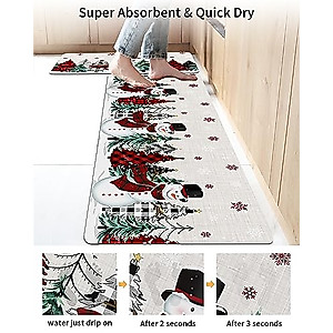 Snowman Bath Mat for Tub,Non Slip Bathroom Floor Runner Rug Quick Dry & Absorbent Diatomaceous Earth Shower Sink Bedroom Kitchen Washable Doormat,Snowflake Christmas Red Buffalo Plaid 24x36+24x71