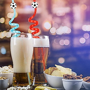 24Pcs Soccer Party Straws for Soccer Party Favors, Soccer Ball Themed Party Decorations Reusable Soccer Themed Straws for Sports Party Supplies for Kids Boys Girls