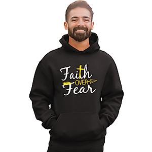 Go All Out Medium Black Mens Faith Over Fear Cross & Arrow Christian Jesus Sweatshirt Hoodie