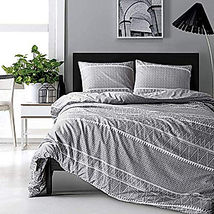 HYPREST Bohemian Queen Duvet Cover Set Lightweight Soft Grey Triangle 3PC Comforter Cover Set Hotel Quality Bedding Set - Oeko-TEX Certificated
