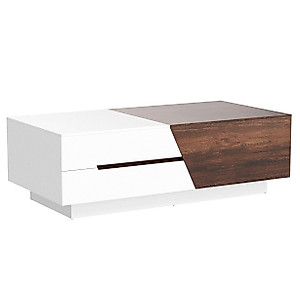 Merax Coffee Table Extendable Sliding Top for Living Room Modern with Drawers Hidden Compartment Accent Furniture Multifunctional Cocktail Reception Office Bedroom, 47.2"-72.8", White/Walnut