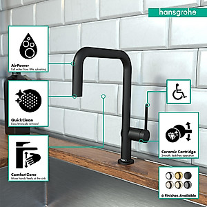 hansgrohe Talis N Black High Arc Kitchen Faucet, Kitchen Faucets with Swivel, Faucet for Kitchen Sink, Matte Black 72806671