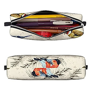 allgobee Pu Leather Pencil Bag Pen Case Little-Birds-Watercolor Students Stationery Pouch Pencil Holder Desk Organizer