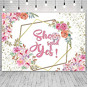 Just Married Backdrop 8x6ft Polyester She Said Yes Engagement Reception Backdrop Geometric Pink Flowers Engagement Party Reception Decorations Backdrop Wedding Party Backdrop Decoration YL096