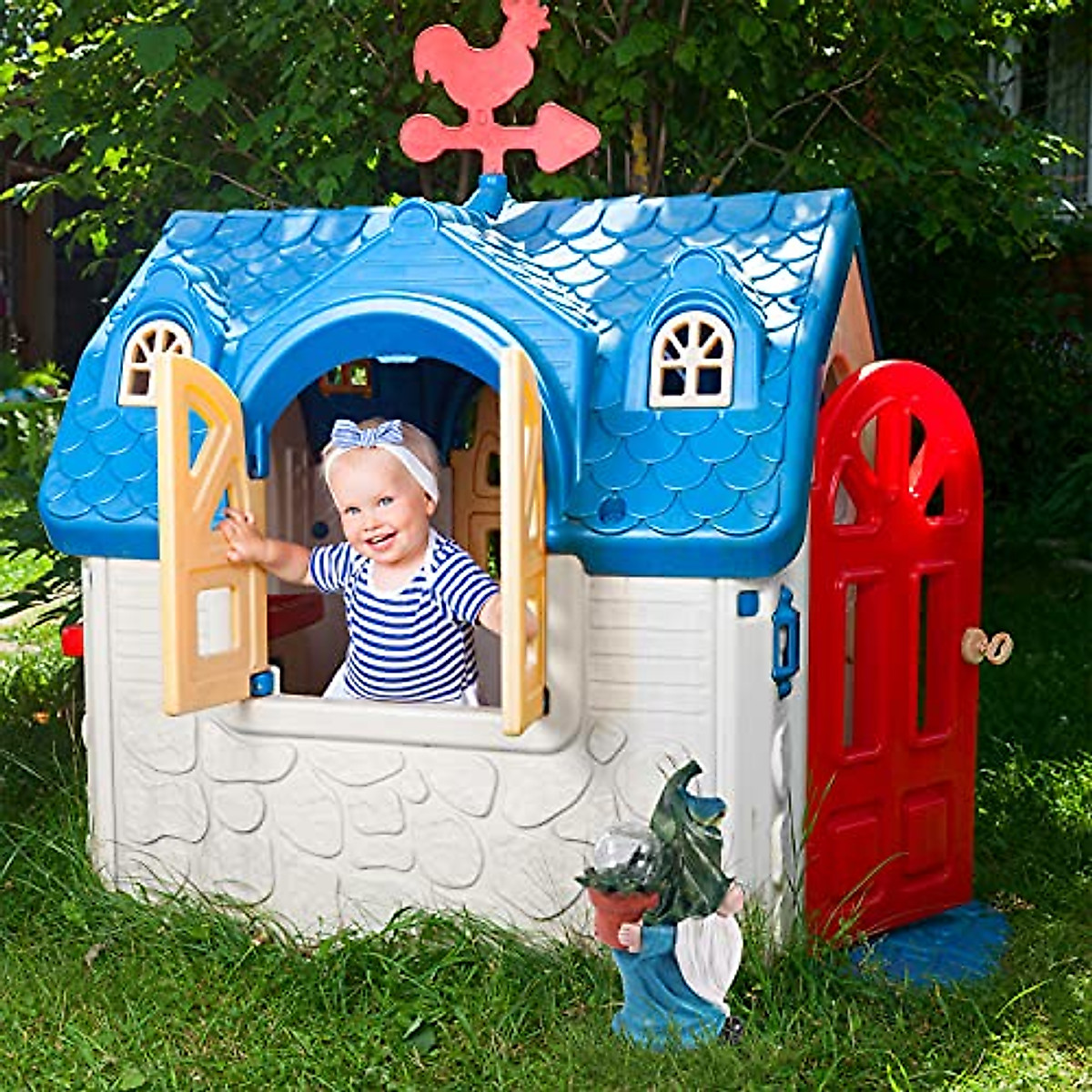 Trysea Garden Statue Gnome Figurine, Resin Gnome Figurine Carrying Magic Orb with Solar LED Light for Outdoor, Patio Lawn Yard Porch Garden Decor, Housewarming Festival Gift