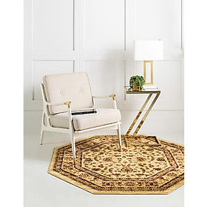 Rugs.com Aditi Collection Rug – 5' 3 Octagon Cream Low Rug Perfect for Living Rooms, Kitchens, Entryways