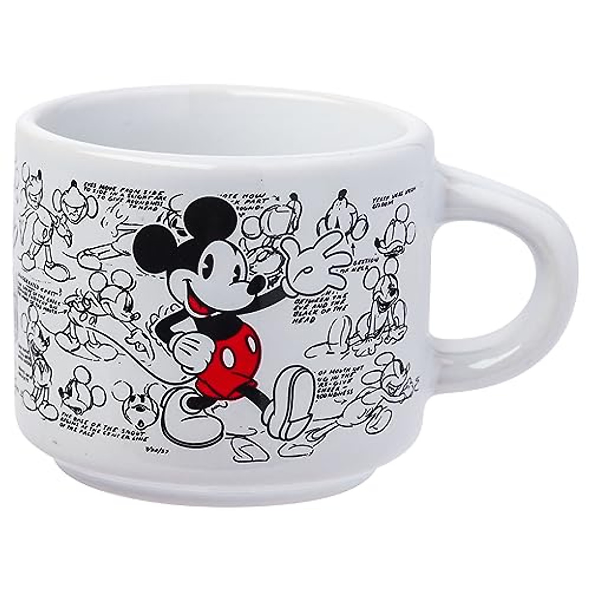 Silver Buffalo Disney Mickey Mouse Vintage Sketches Art 4pc Stackable Ceramic Espresso Small Cup Set, 3 Ounces