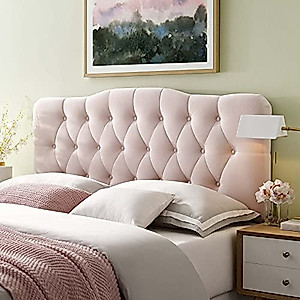 Modway Annabel Diamond Tufted Performance Velvet Full Headboard in Pink