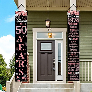 50th Birthday Door Banner Decorations for Women, Rose Gold Happy 50th Birthday Back in 1973 Porch Sign Party Supplies, Fifty Years Old Birthday Decor for Outdoor Indoor
